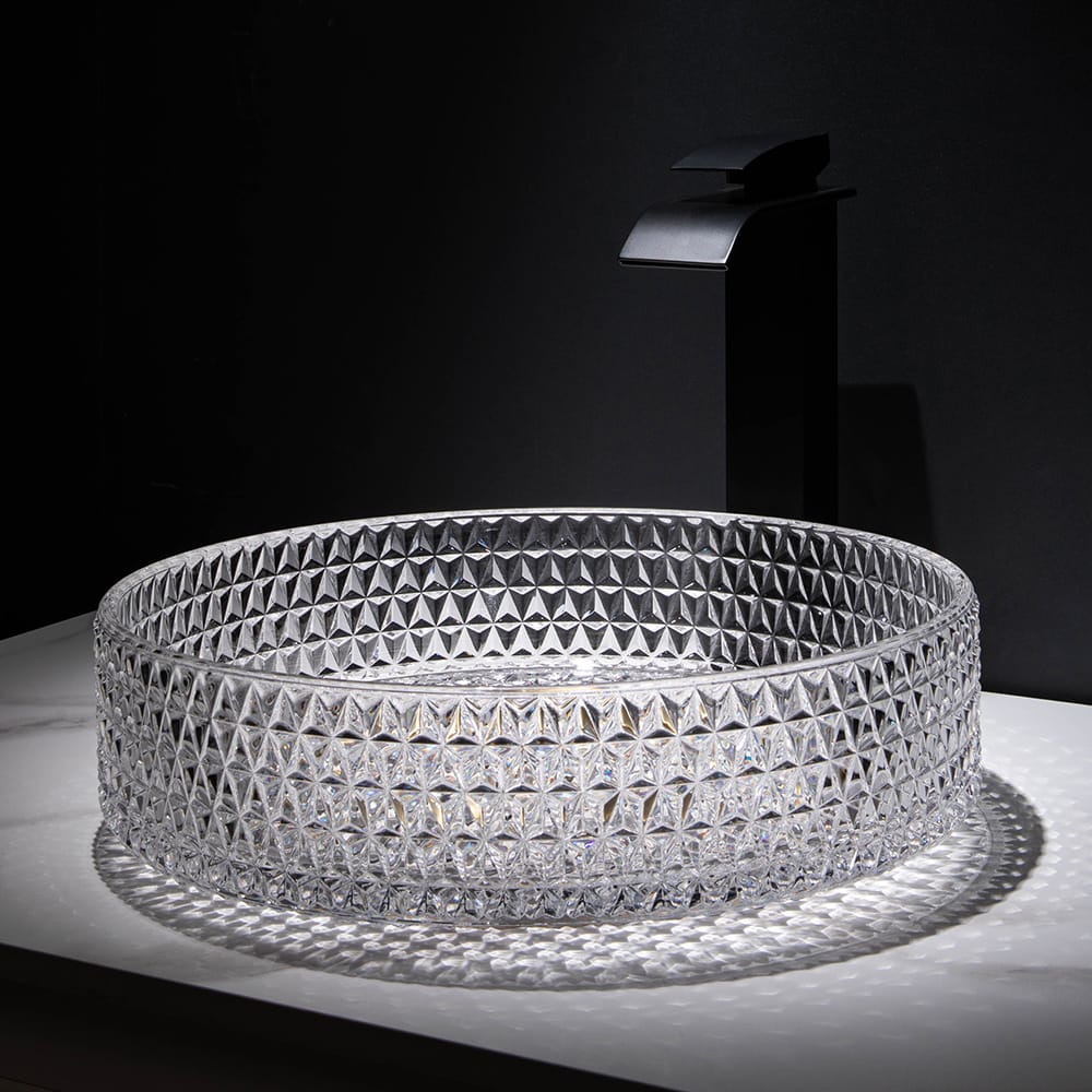 Countertop Transparent Diamond Shaped Crystal Glass Bathroom Wash Basin ...