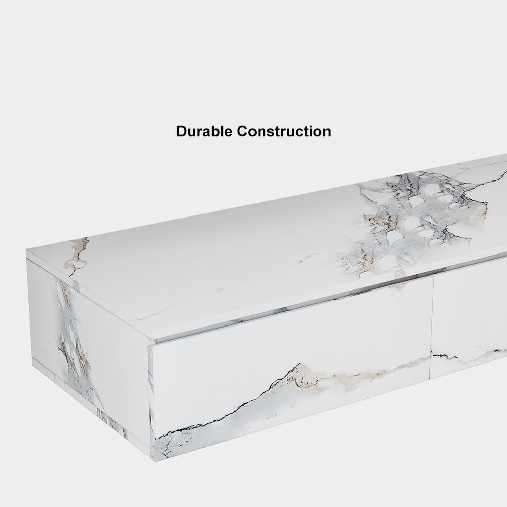 Floating TV Stand Marble Veneer Wall-Mount Media Console with Storage ...
