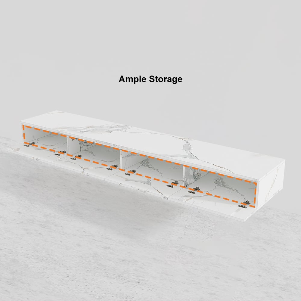 Floating TV Stand Marble Veneer Wall-Mount Media Console with Storage ...