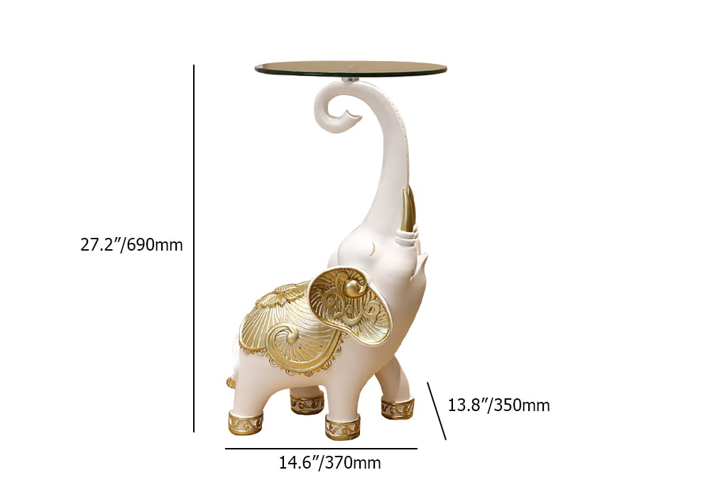 White Elephant Side Table in Gold Finish Modern End Table with Clear ...