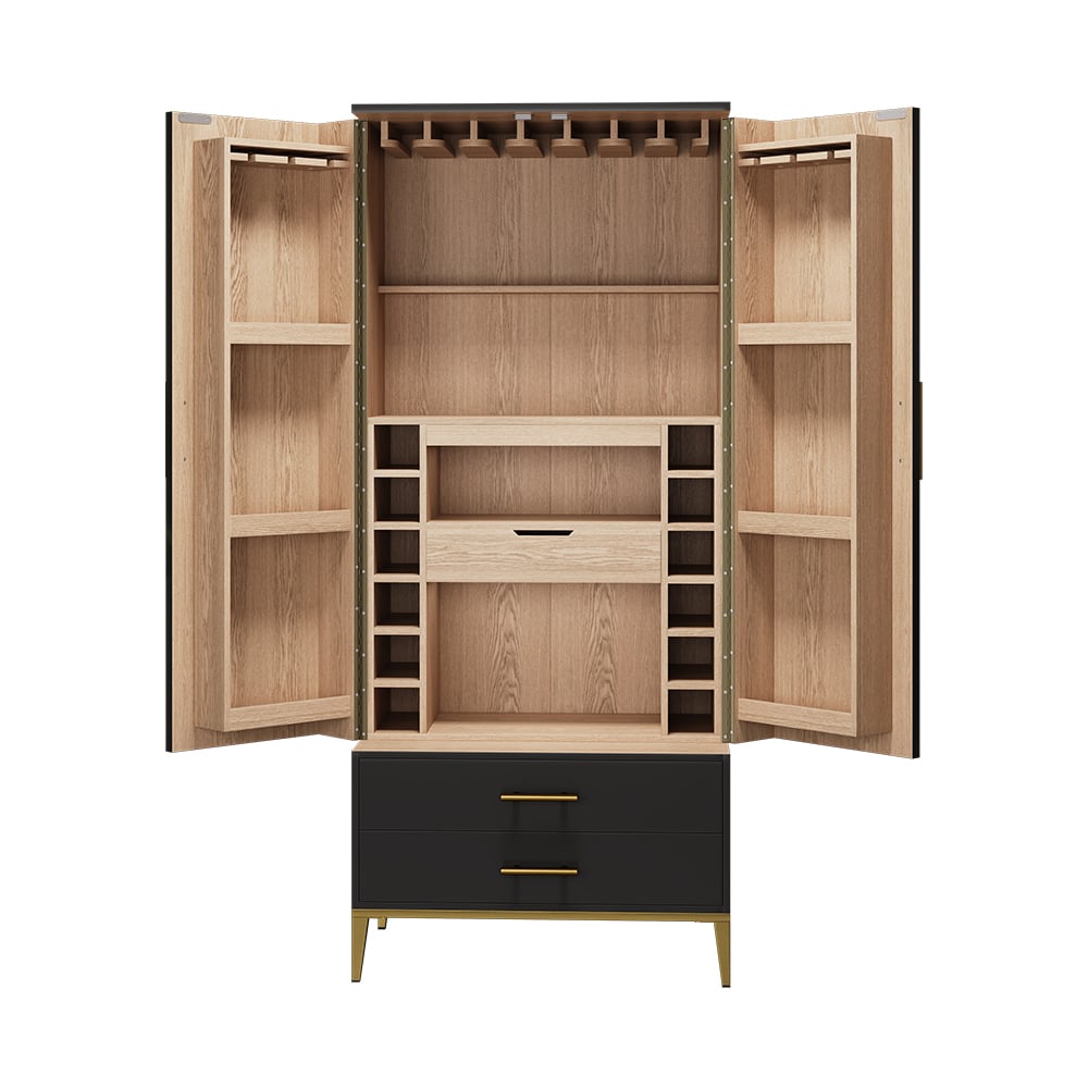 Black Bar Cabinet with Door Modern Storage Home Bar Cabinet with Glass ...