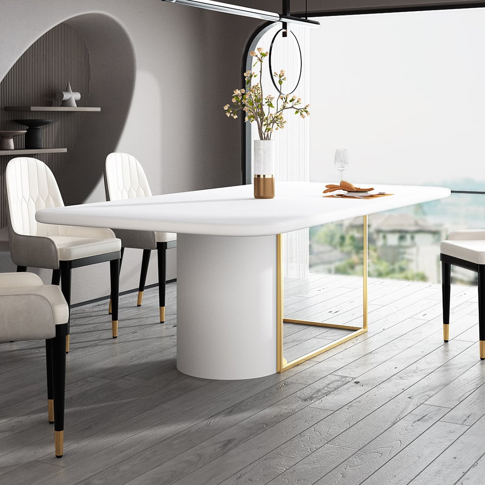 63" Modern White Dining Table Rectangle Pine Wood Top for 6 Person | Homary