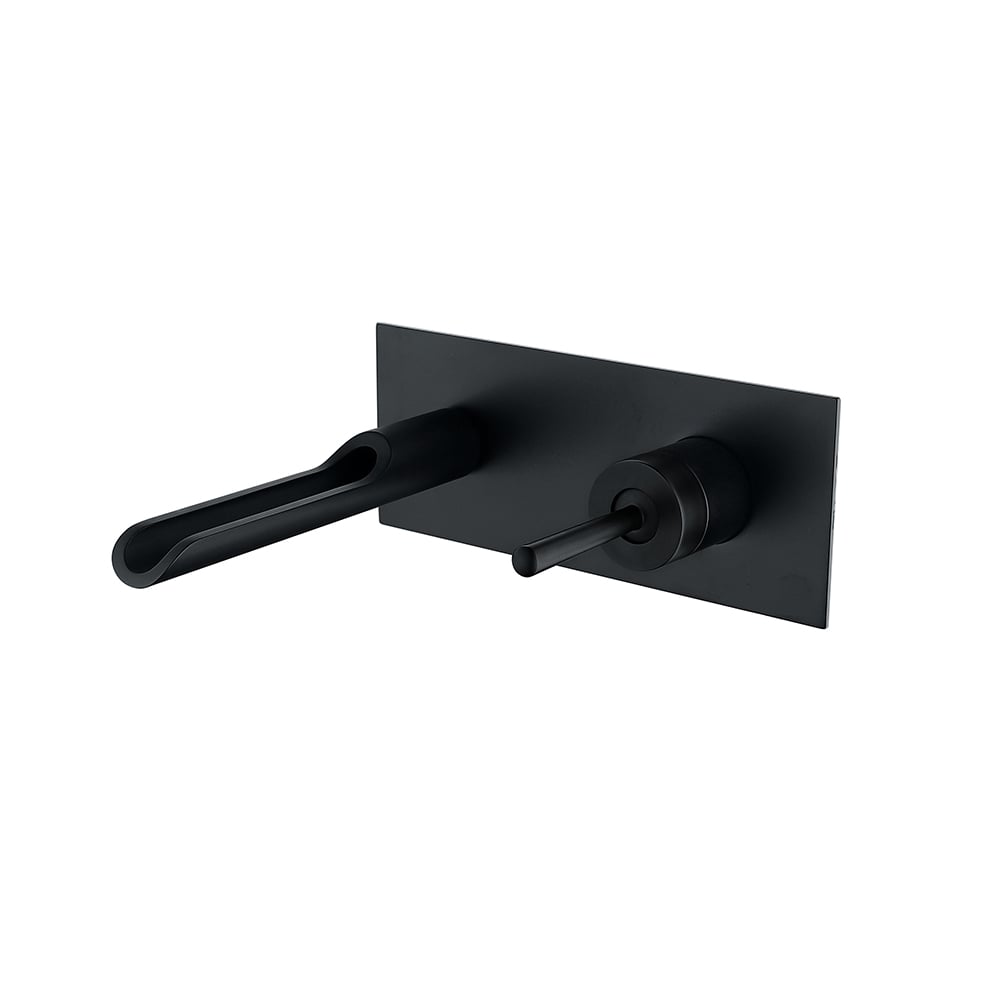 Black Modern Single Lever Handle Wall-Mounted Bathroom Basin Tap Solid ...