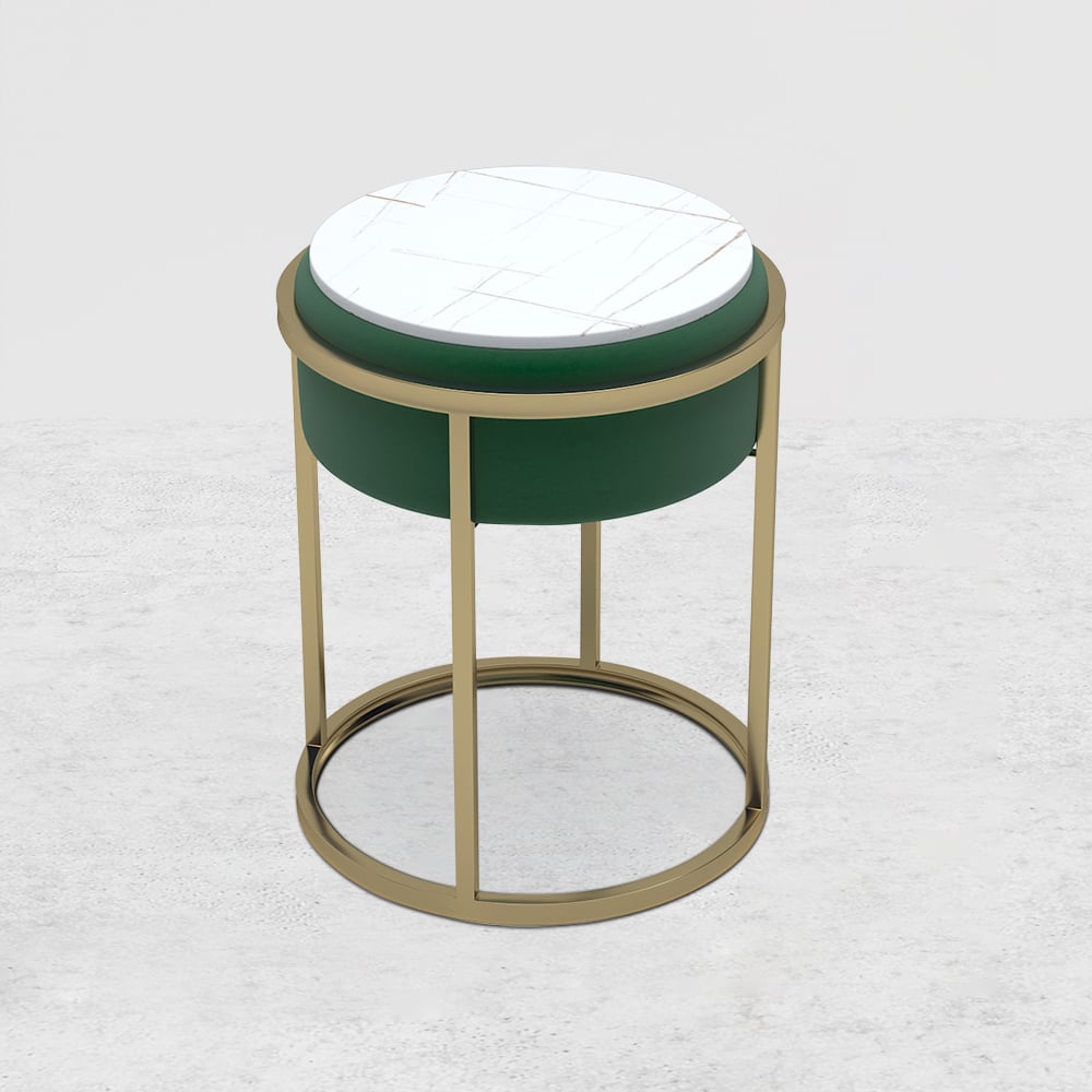 Green Round Sintered Stone Side Table Velvet Gold Finish | Homary