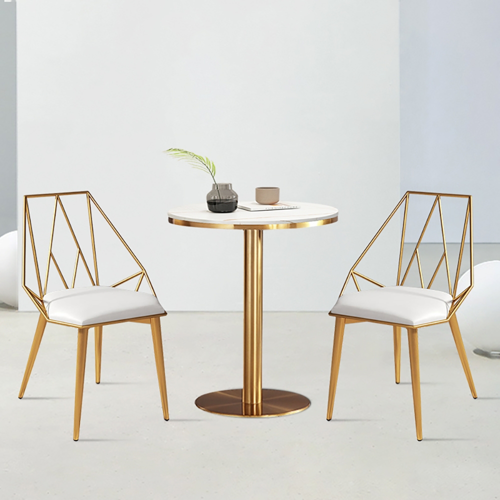 Geometric Dining Chair Black / White PU Leather Upholstery Gold Metal ...