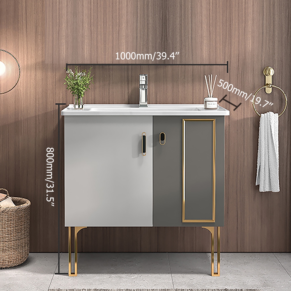 39" Gray Floating Bathroom Vanity with Top Ceramic Drop In Sink Single ...