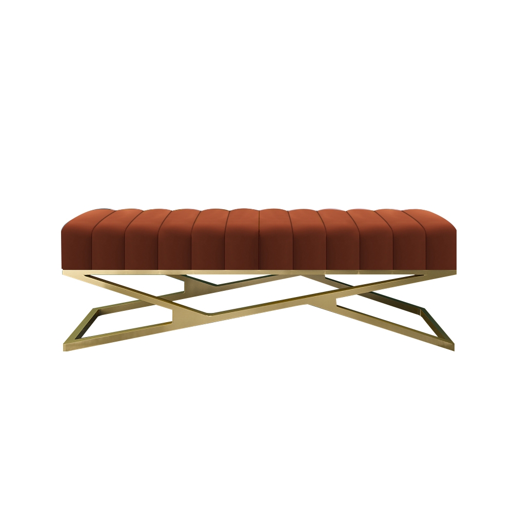 Modern Entryway Bench Orange Velvet Upholstered Ottoman Bench in Gold ...