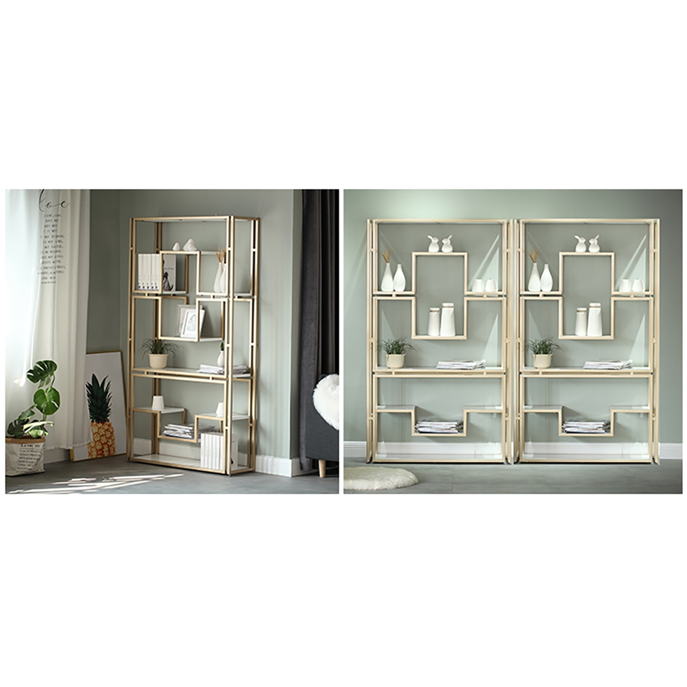 1800mm Gold Modern Metal Etagere Bookshelf Freestanding Bookcase with ...