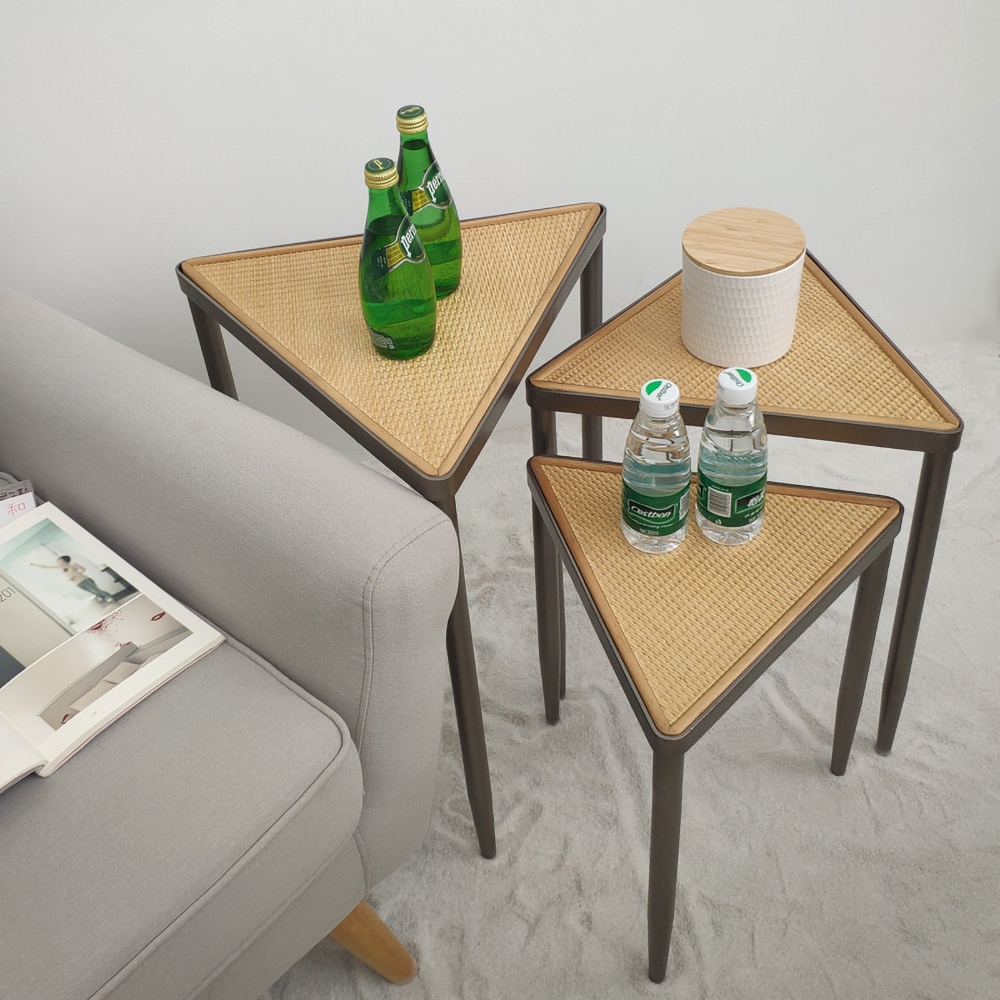 Set of 3 Nesting Coffee Table Rattan Side Table End Table | Homary