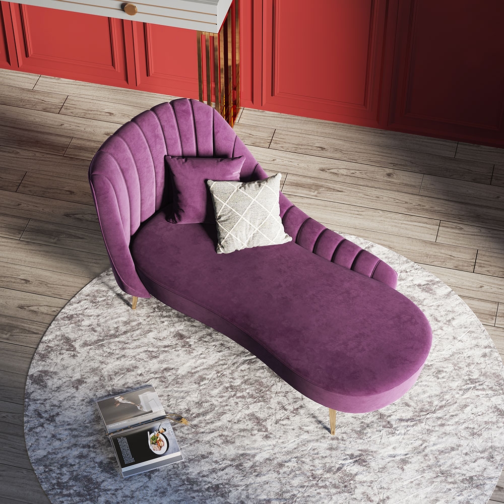 Modern Mid-Century Purple Velvet Upholstered Chaise Lounge with Golden ...