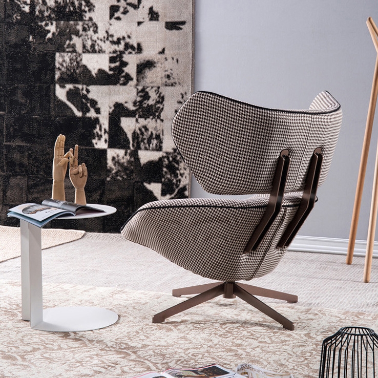 Modern Swivel Wingback Lounge Chair Sofa Chair Houndstooth Fabric ...