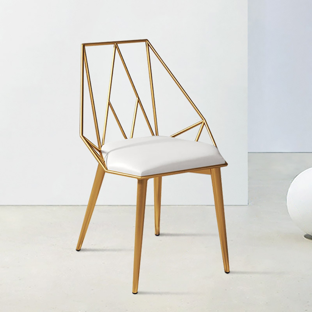 Geometric Dining Chair Black / White PU Leather Upholstery Gold Metal ...