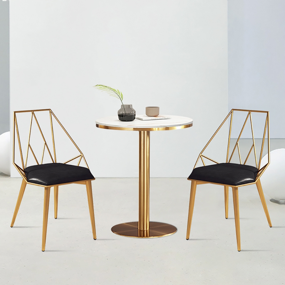 Geometric Dining Chair Black / White PU Leather Upholstery Gold Metal ...