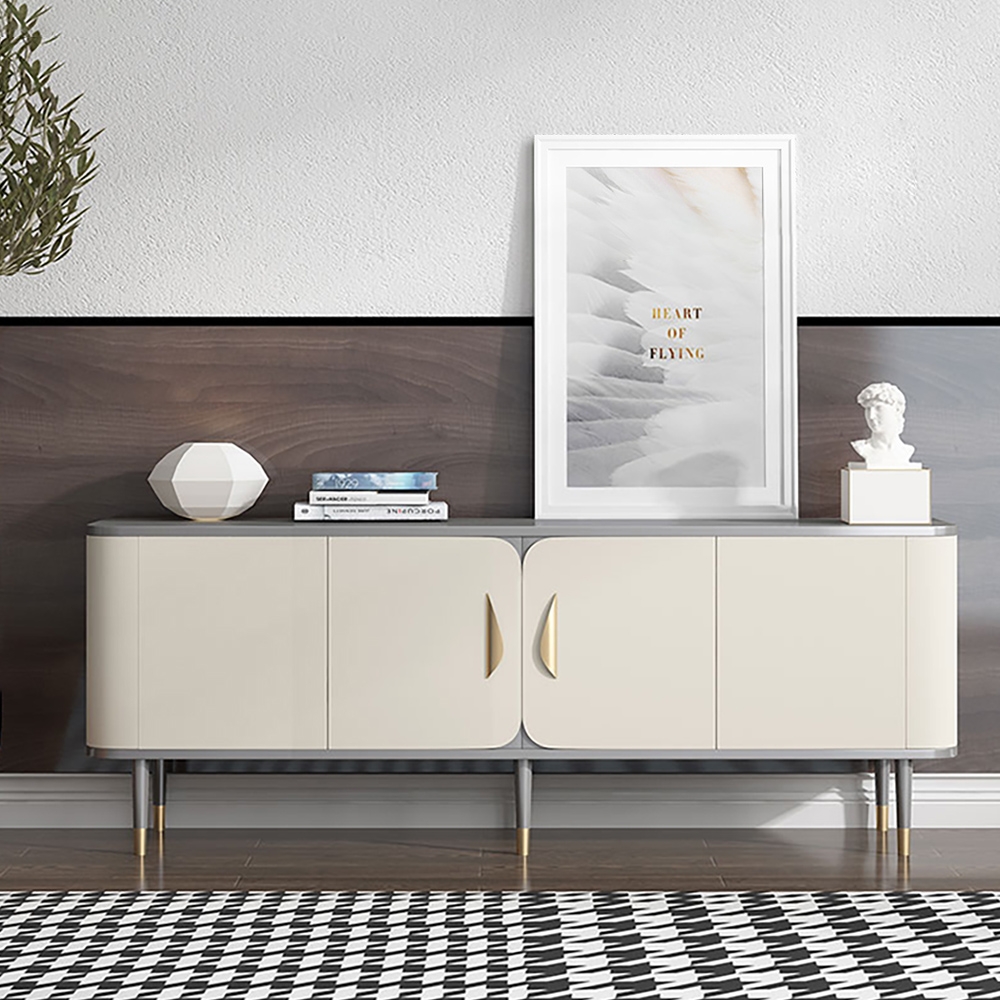 Modern White & Gray TV Stand Rectangle Media Stand TV Console with 4 ...