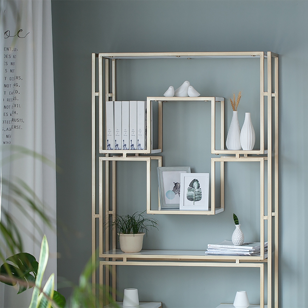 1800mm Gold Modern Metal Etagere Bookshelf Freestanding Bookcase with ...