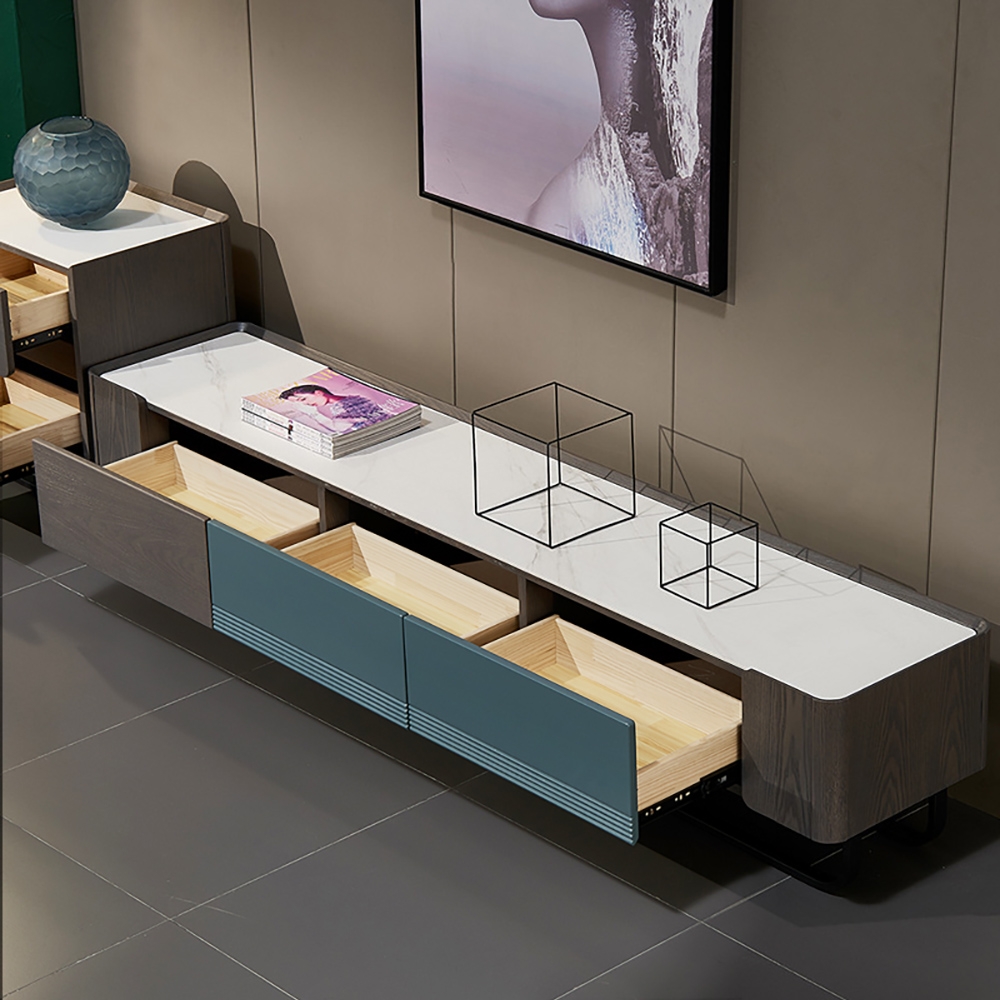 78" Italian Minimalist TV Stand Sintered Stone Top Media Console with 3 ...