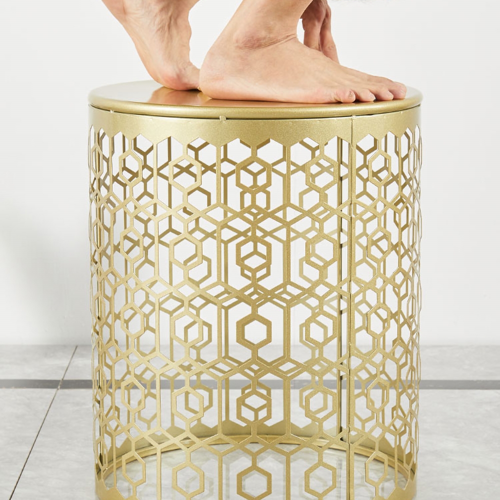 Gold Modern Round End Table Set of 2 Hollowed Design Metal Side Table ...