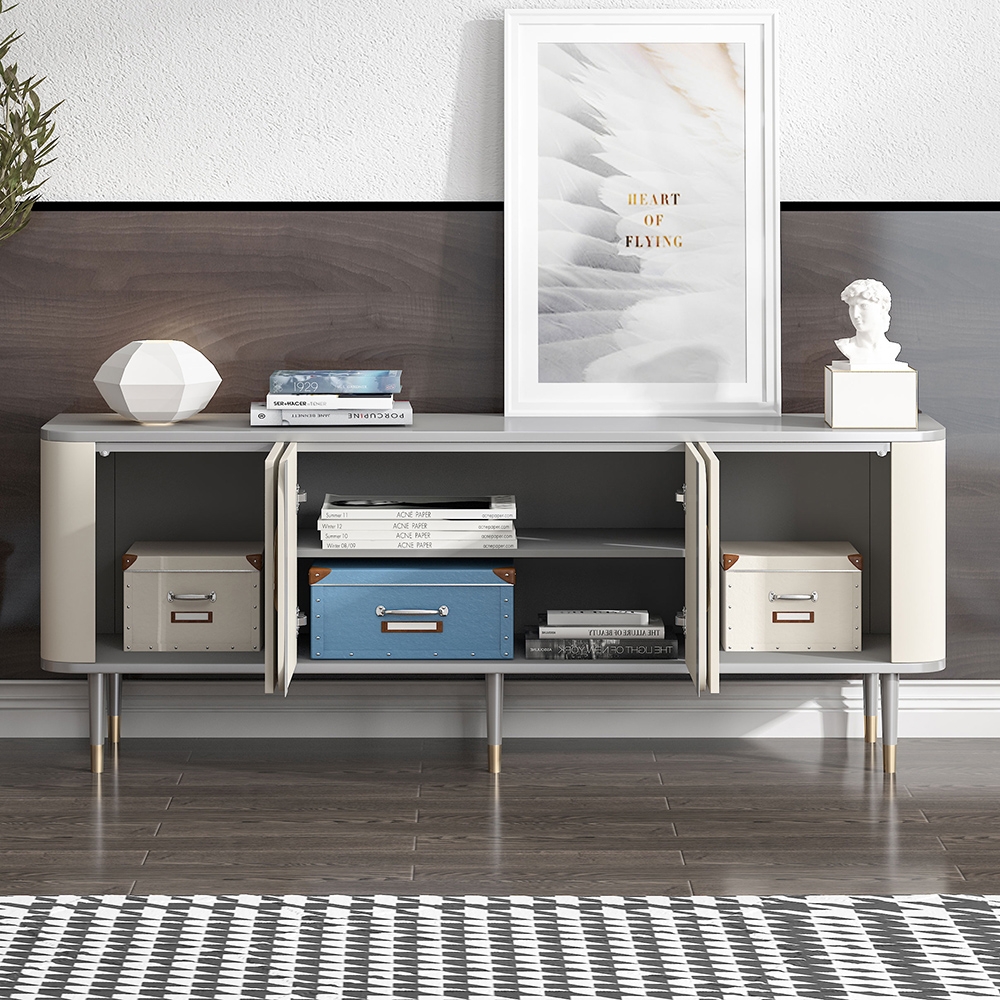 Modern White & Gray TV Stand Rectangle Media Stand TV Console with 4 ...