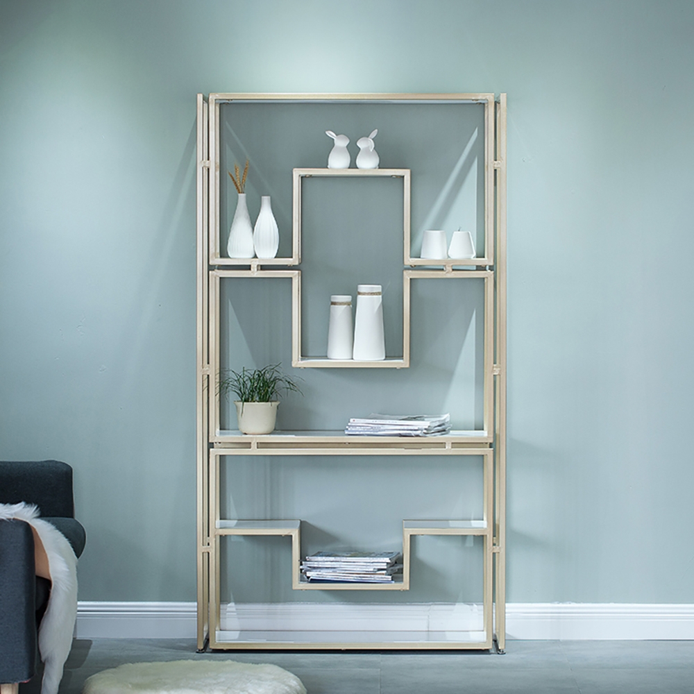 1800mm Gold Modern Metal Etagere Bookshelf Freestanding Bookcase with ...