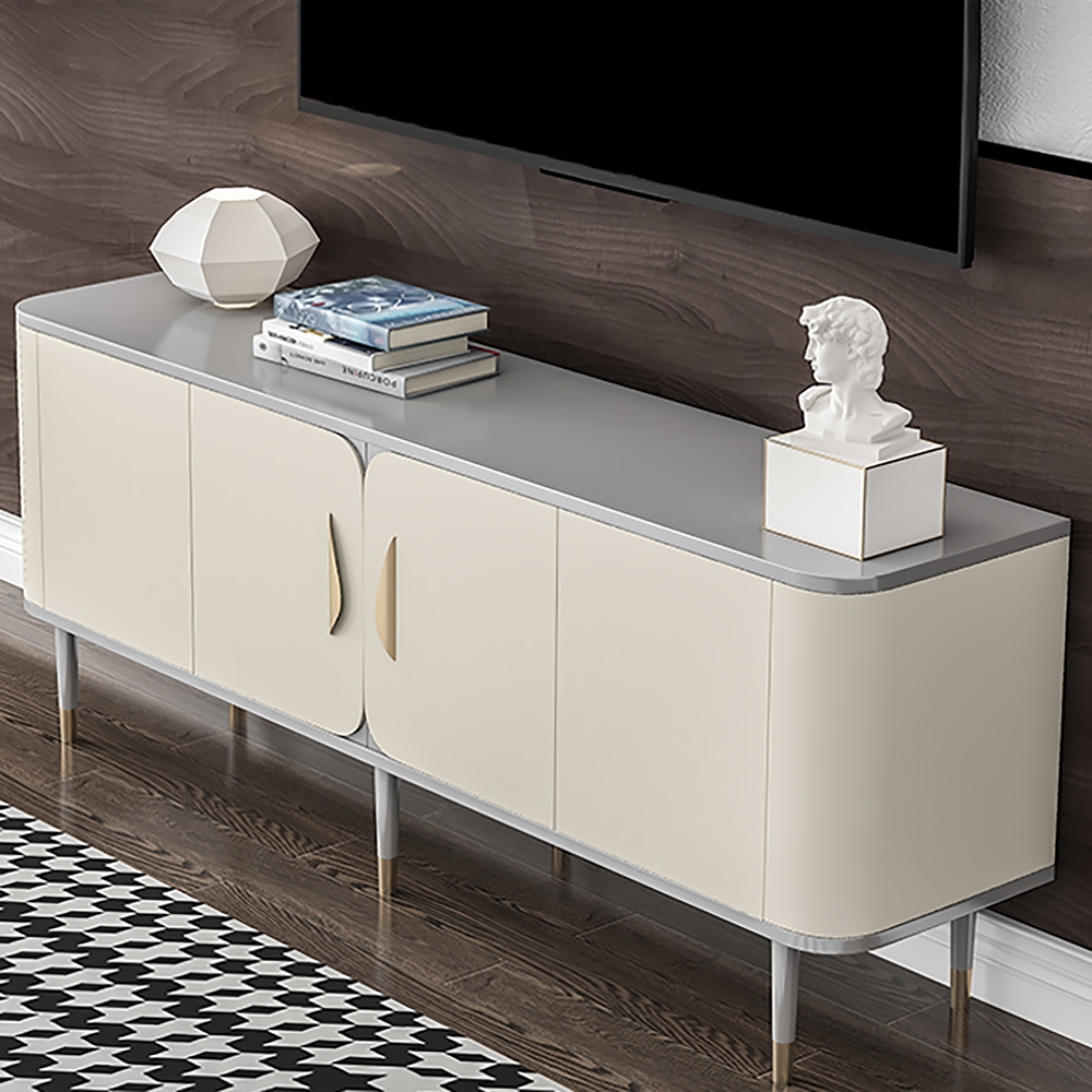 Modern White & Gray TV Stand Rectangle Media Stand TV Console with 4 ...