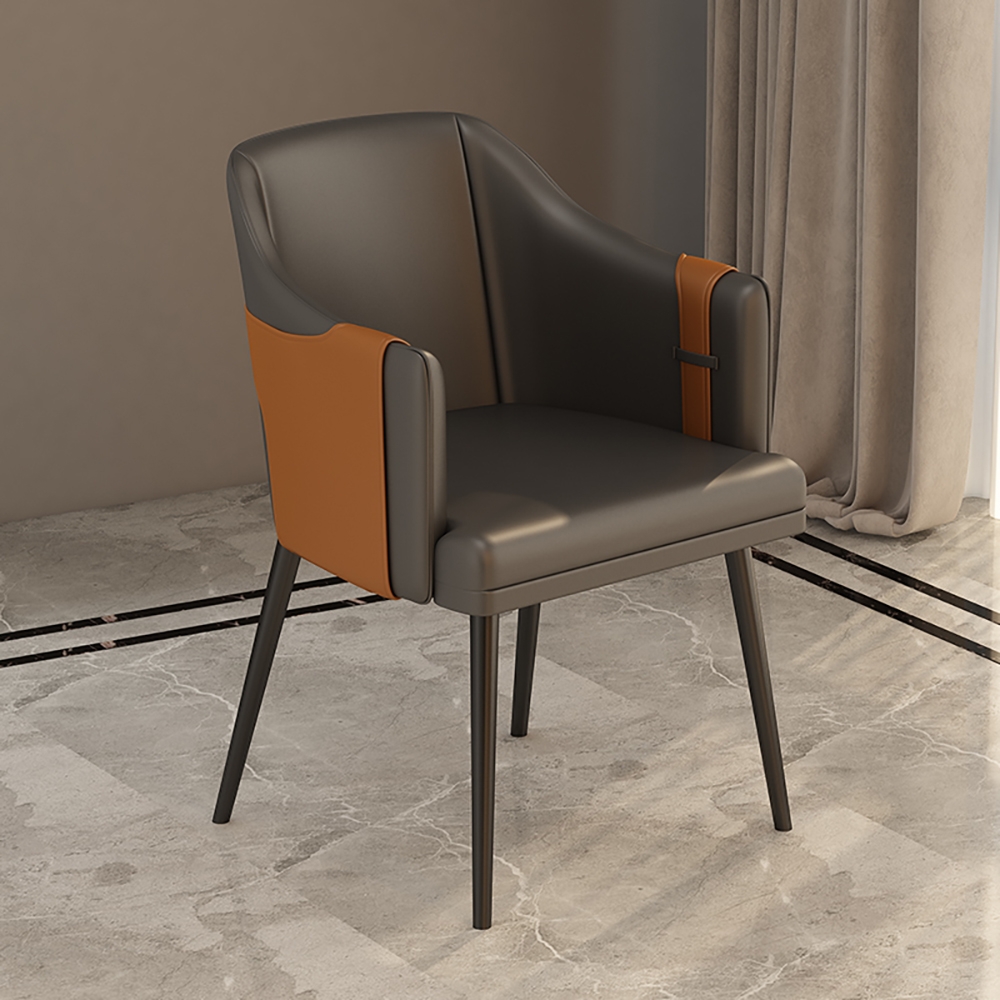 Gray & Orange Modern Dining Chair in High Back Modern PU Leather Metal ...