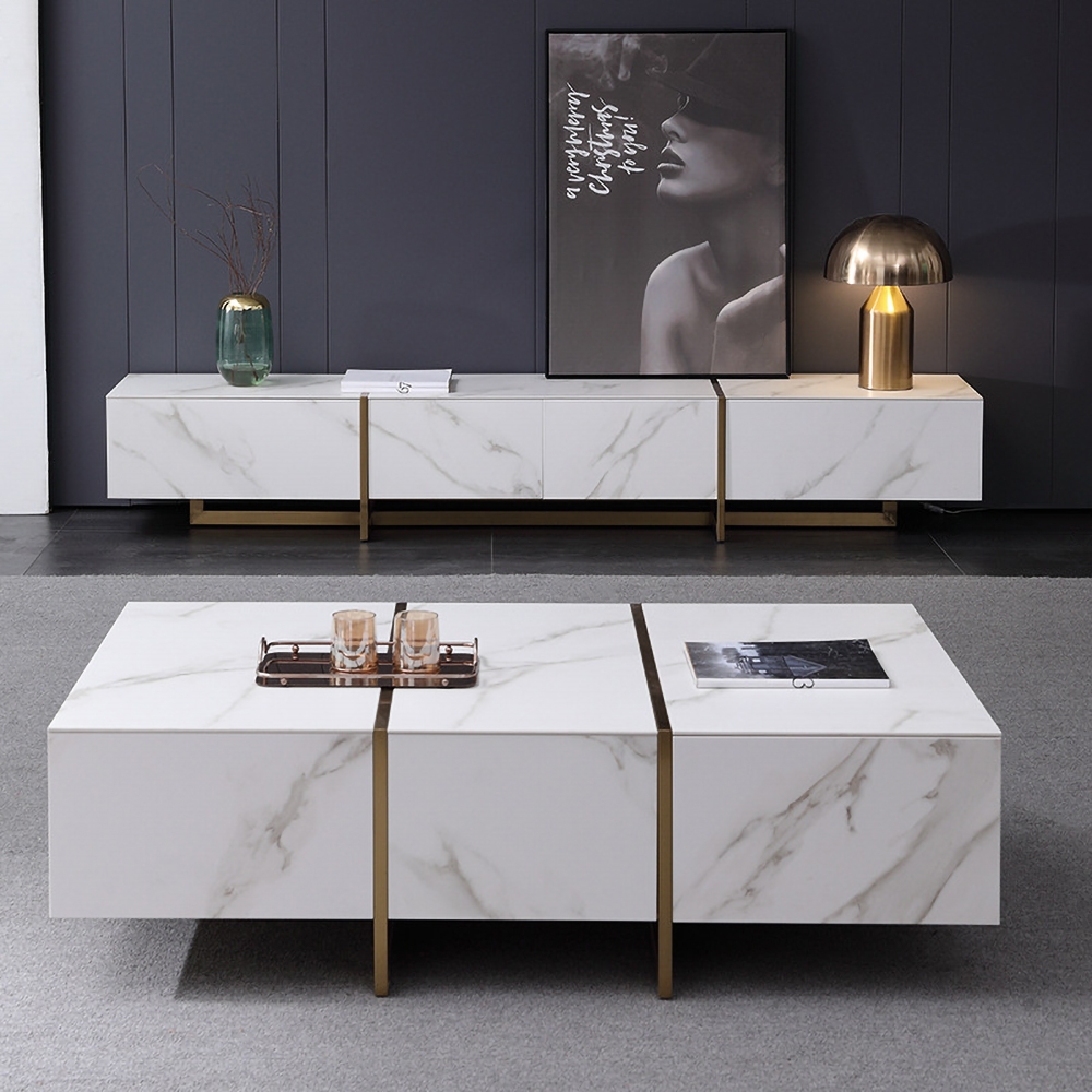 78" Modern TV Stand Rectangular Media Console with 4 Drawers Sintered ...