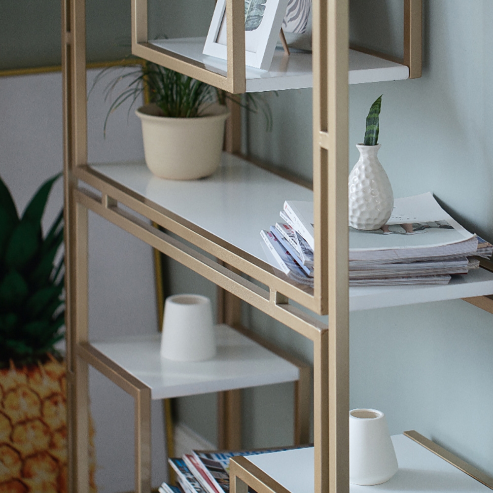 1800mm Gold Modern Metal Etagere Bookshelf Freestanding Bookcase with ...