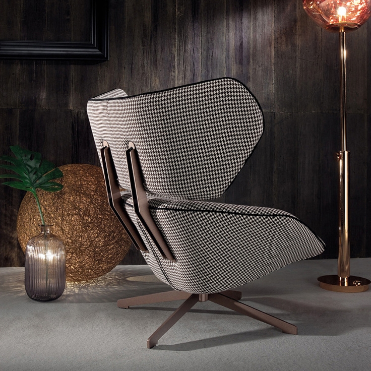 Modern Swivel Wingback Lounge Chair Sofa Chair Houndstooth Fabric ...