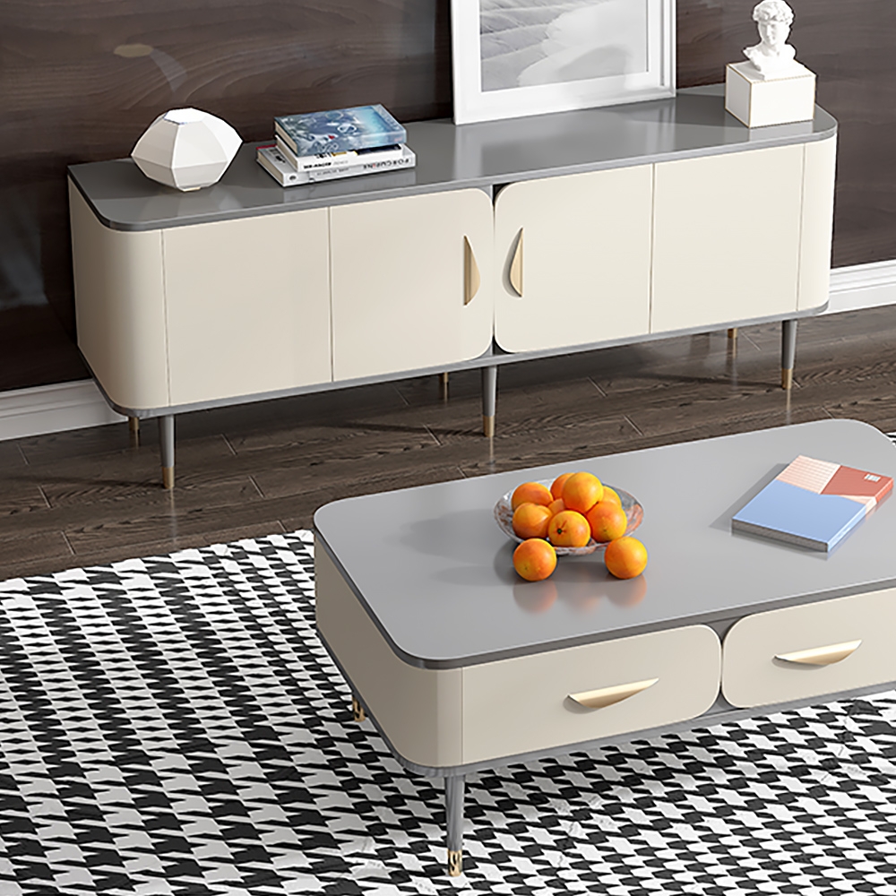 Modern White & Gray TV Stand Rectangle Media Stand TV Console with 4 ...