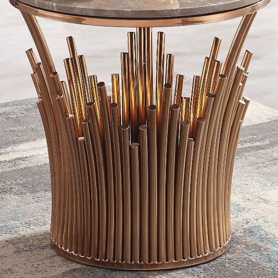 Modern Unique 20" Rose Gold End Table Round Faux Marble Top Side Table ...