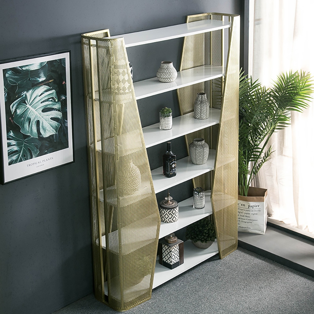 Contemporary 5-Tiered Freestanding Etagere Bookshelf in Stainless Steel ...