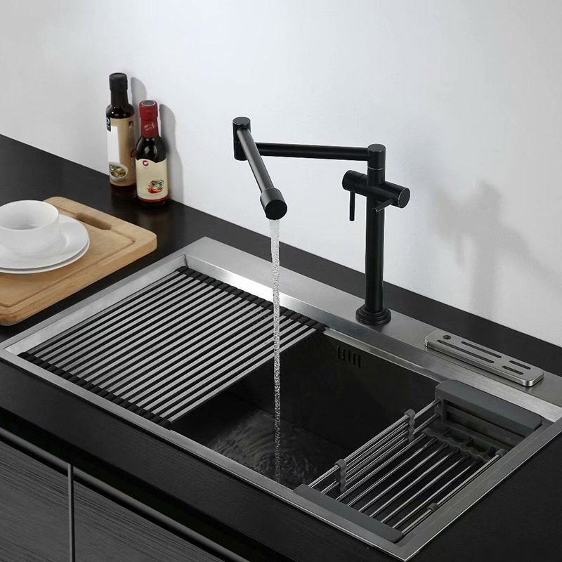 Contemporary Pot Filler Kitchen Tap Retractable in Antique Black Solid ...