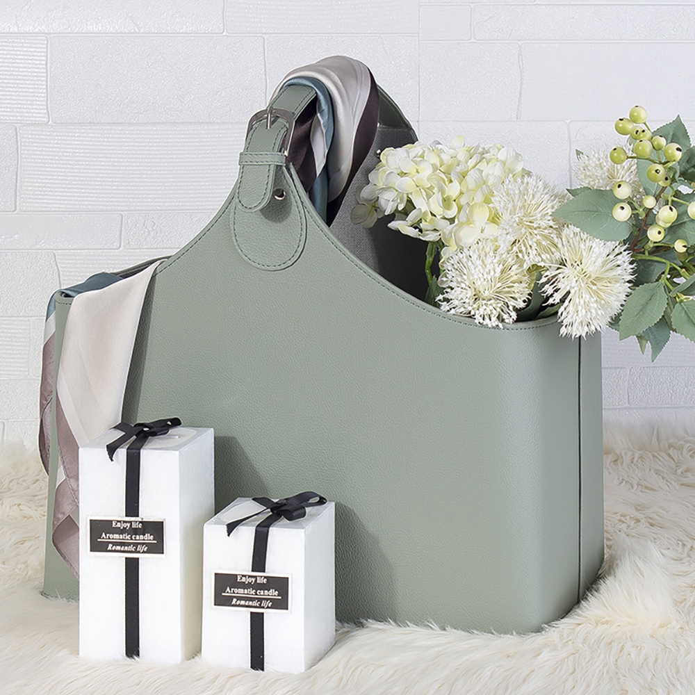 Modern Magazine Rack with Handle Finish in Leather-White｜Homary