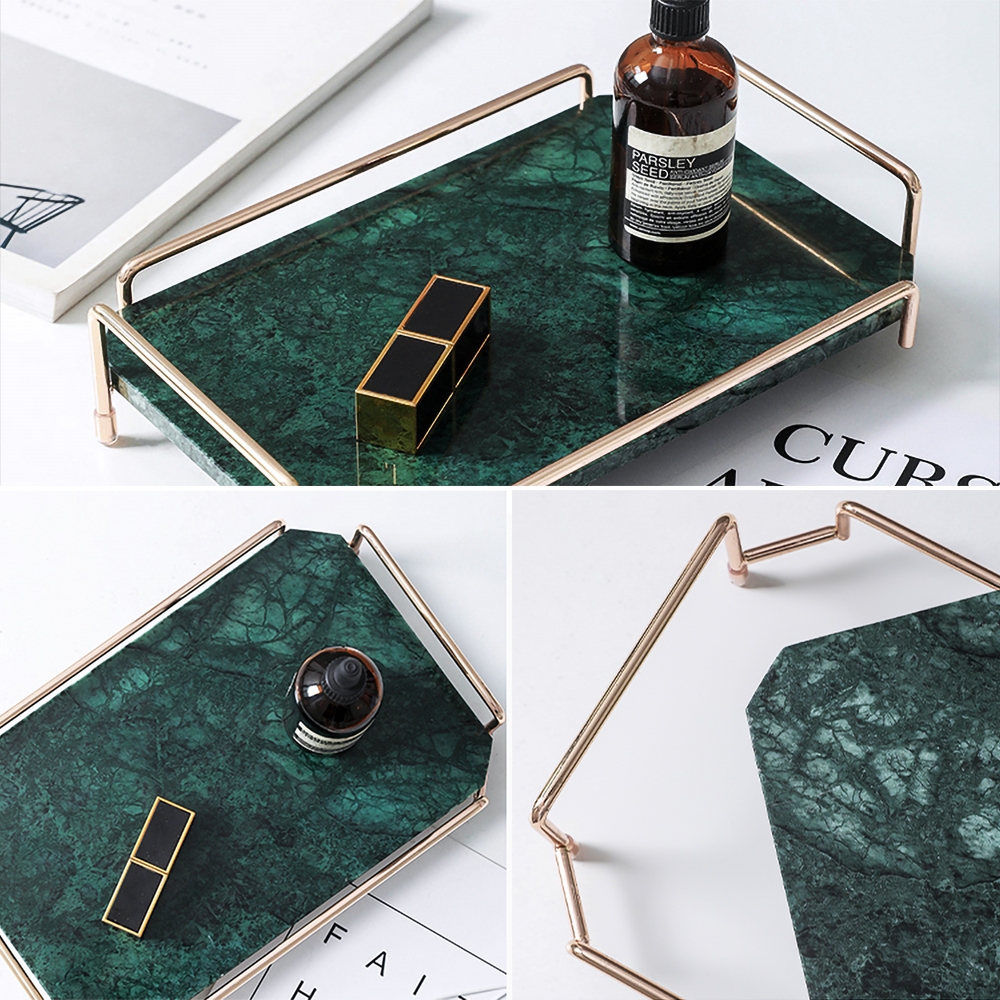 Nordic Metal Octagonal Desk Organizer Storage Marble Tray with Handles ...