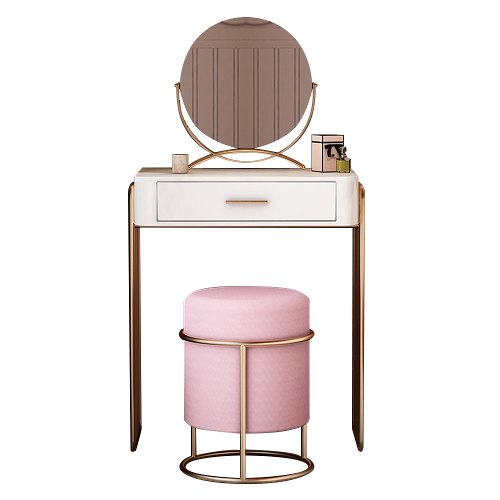 Nordic White Makeup Vanity with 1-Drawer Velvet Stool Mirror Included ...