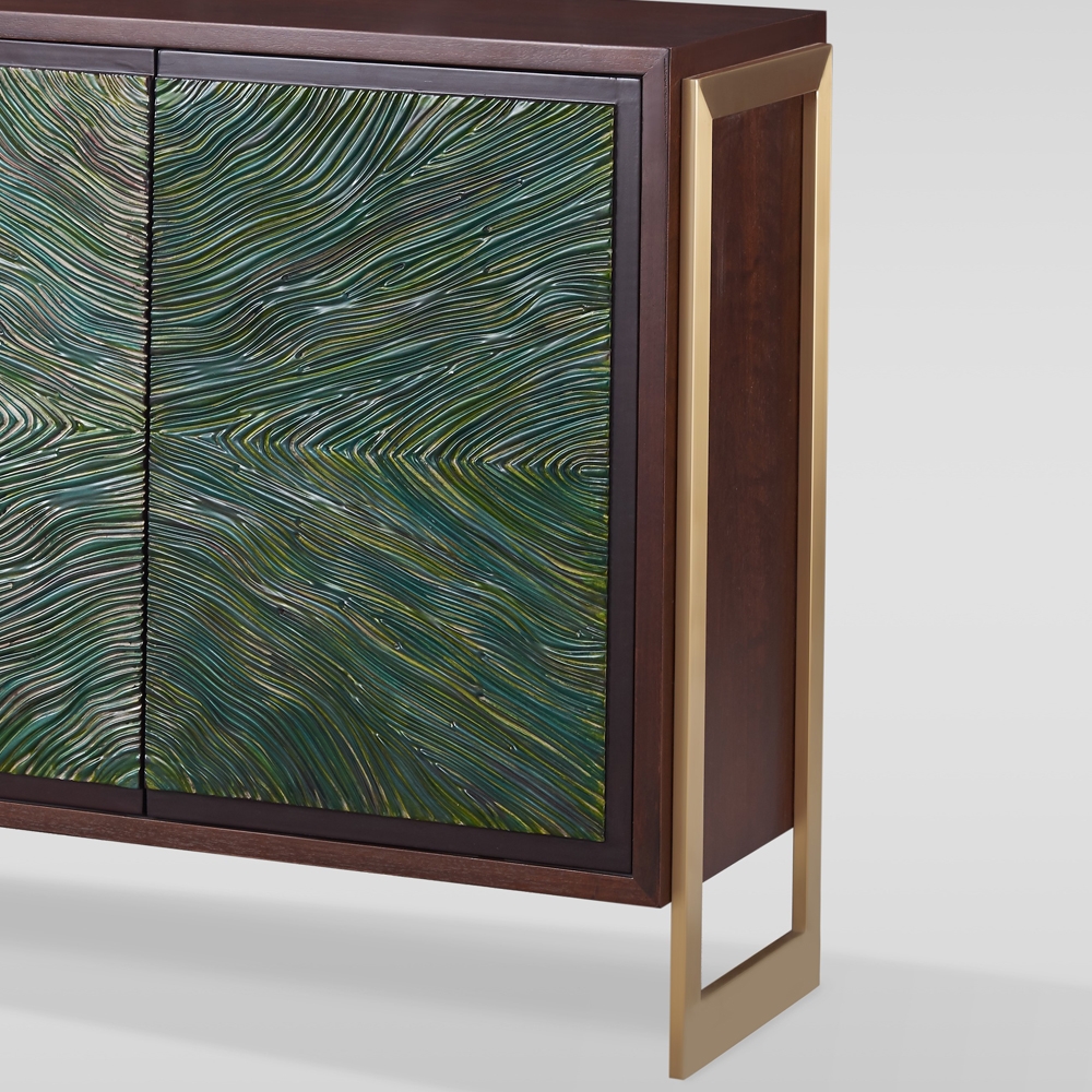 Modern Walnut Cabinet 2-Door2-Door Coloured Surface Accent Storage Gold ...