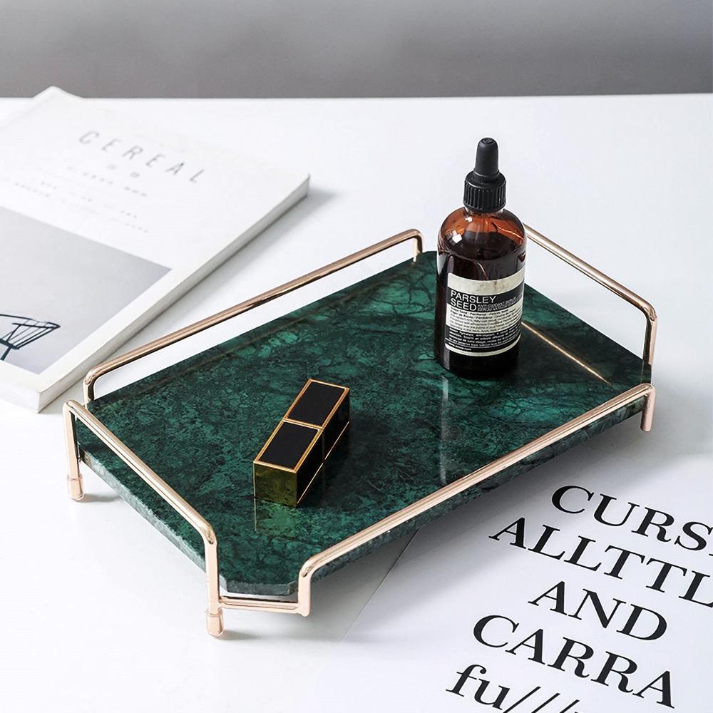 Nordic Metal Octagonal Desk Organizer Storage Marble Tray with Handles ...