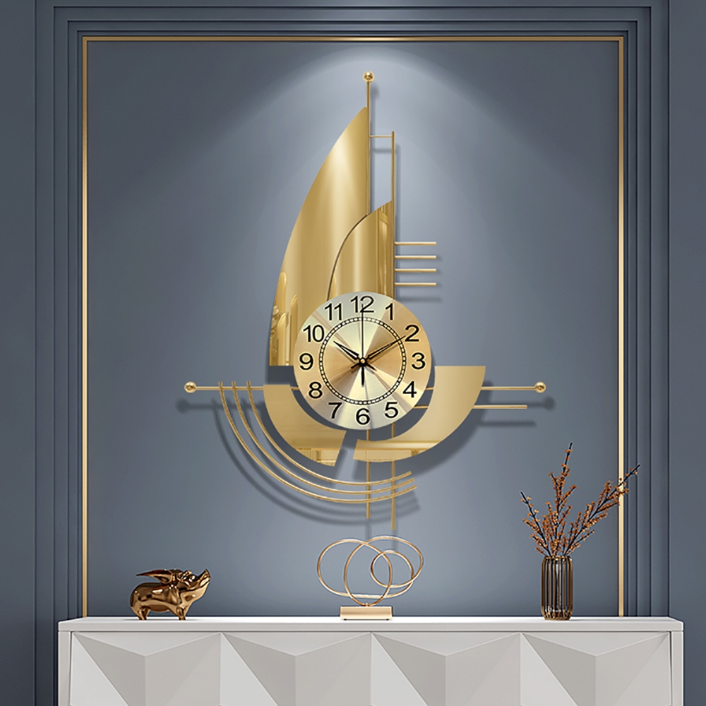 20.5" x 26" 3D Golden Sailboat Frame Oversized Metal Wall Clock | Homary