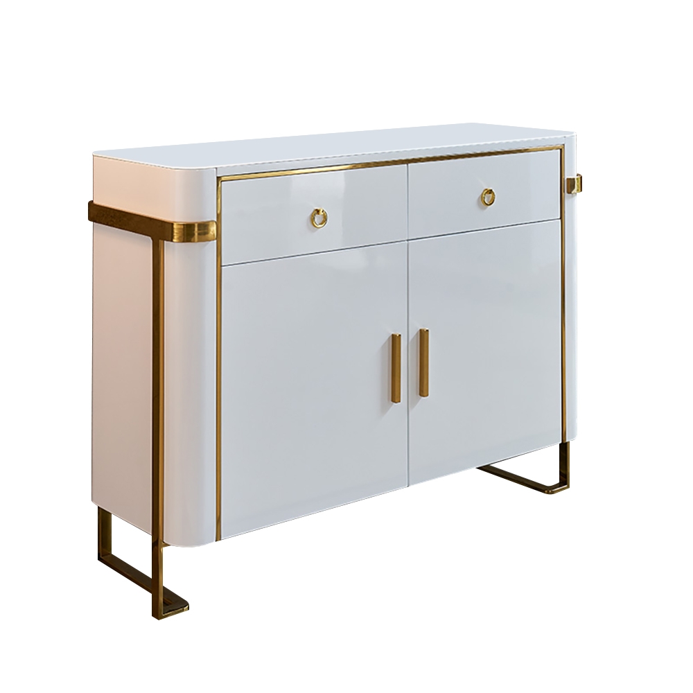 White Modern Sideboard Tempered Glass Top Buffet with Storage Gold ...