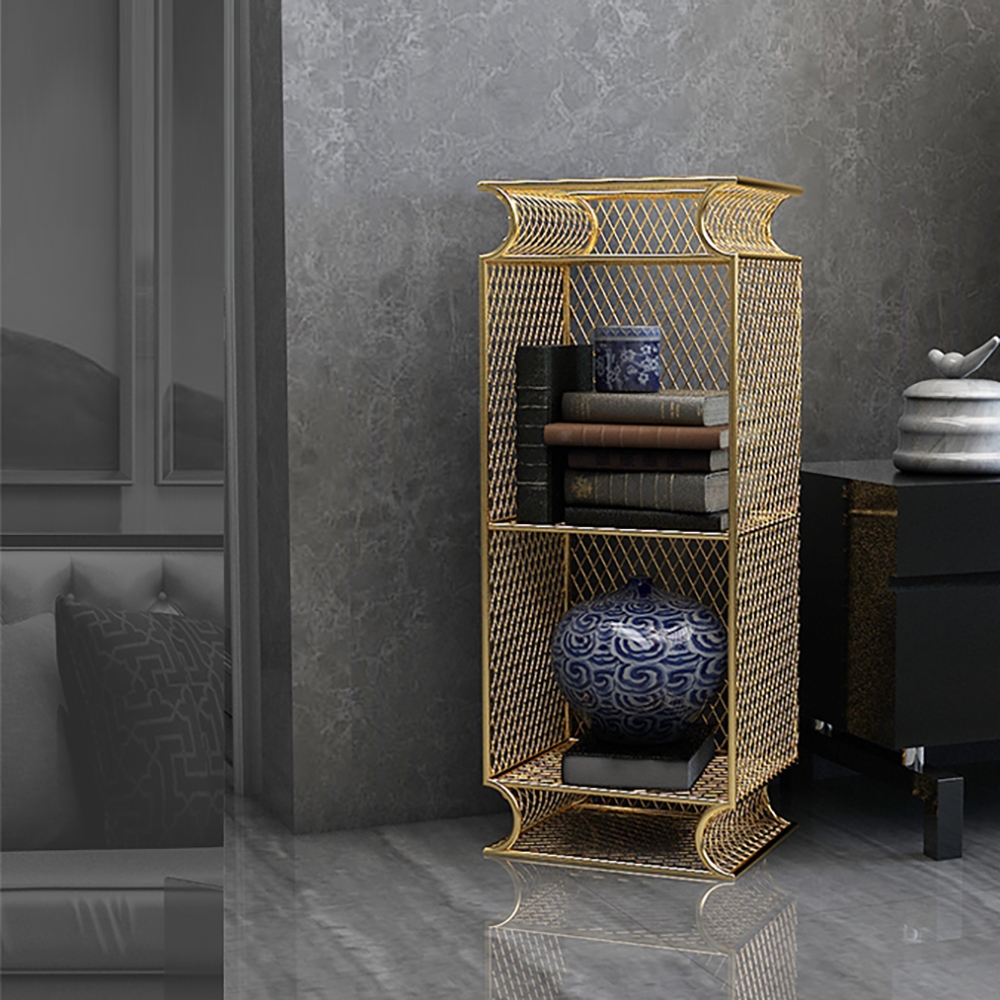Modern Grid Bookcase Freestanding Gold Display Bookshelf | Homary