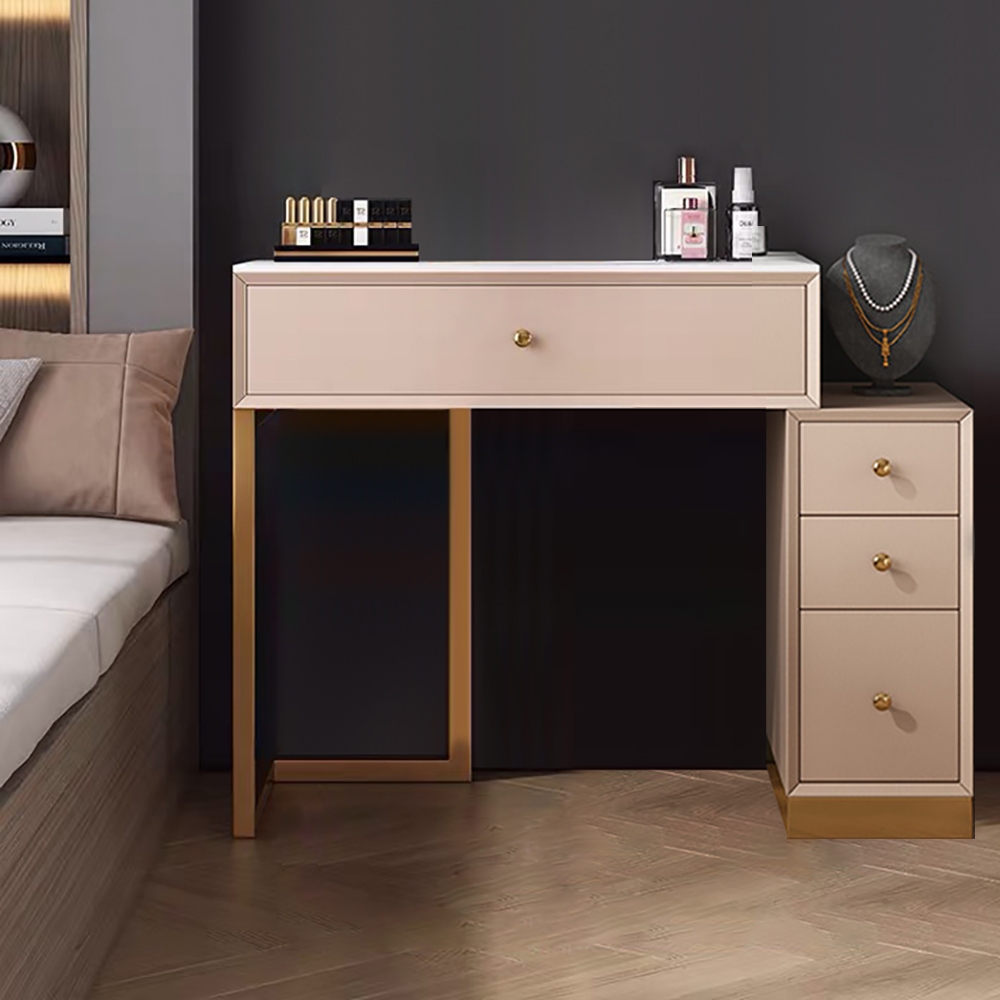 Minimalist Makeup Vanity Set Sintered Stone Top Dressing Table & Mirror ...