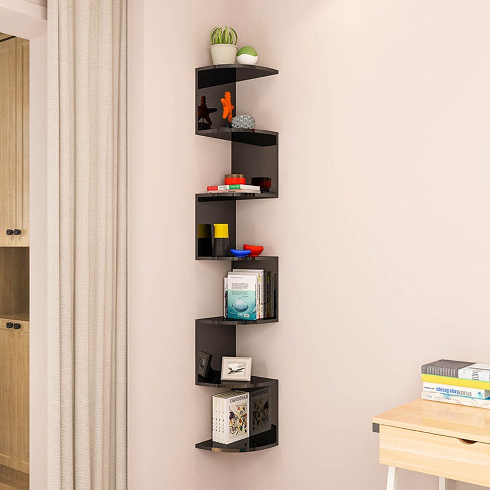Modern 7-Tiered Floating Shelves for Study in White｜Homary
