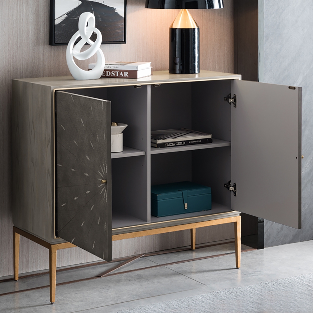Postmodern Grey Cabinet Totem Patterned 2-Door & 1-Shelf Accent Storage ...