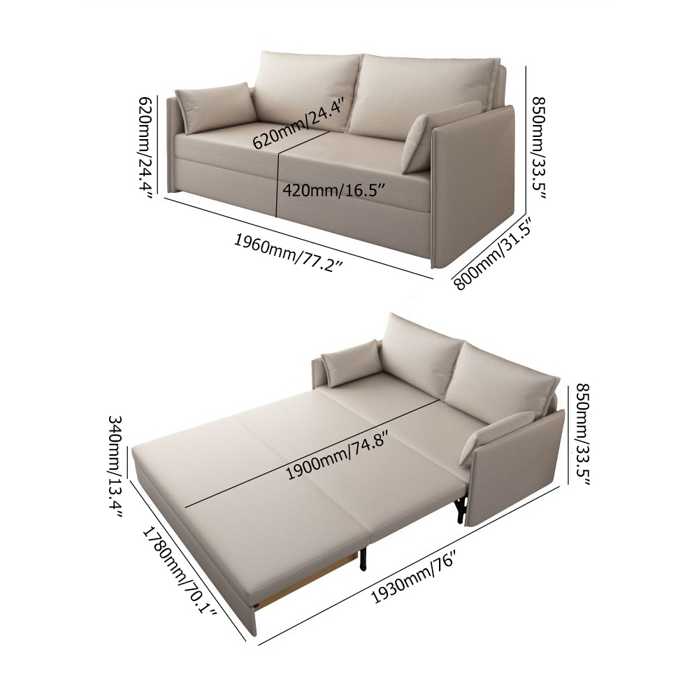 Convertible Sofa 77.2" Full Sleeper Sofa Leath-aire Upholstered Storage ...