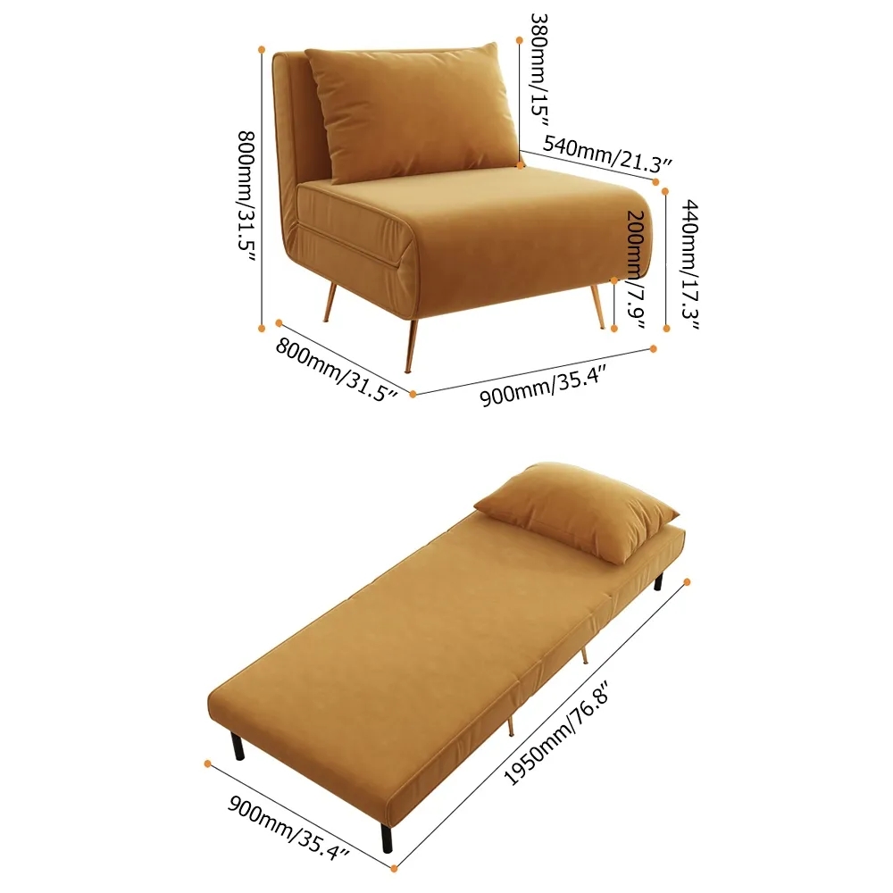 Blue 35.4" Convertible Sofa Velvet Upholstered Sofa Sleeper Sofa｜Homary