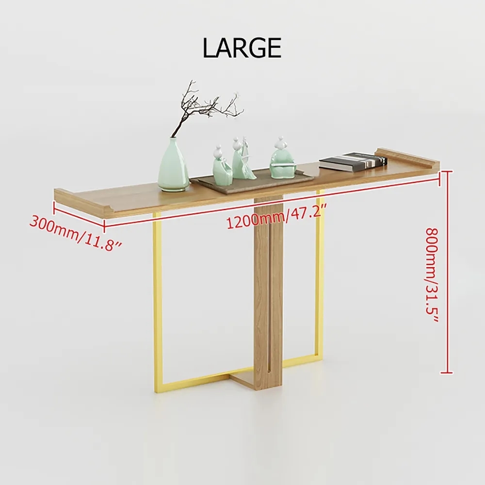1200mm Narrow Console Table for Hallway Foyer Natural Solid Wood & Gold ...