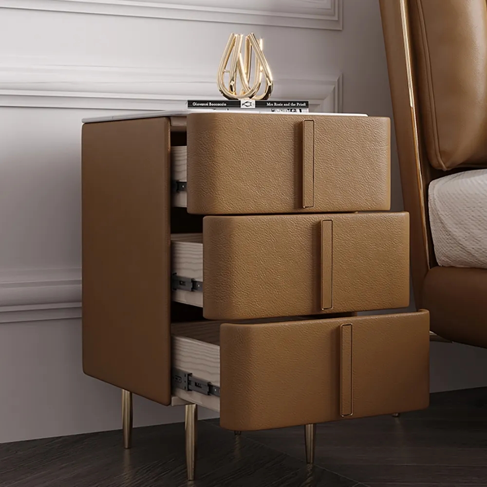 Modern Off Orange Nightstand with Induction Light 3-Drawer Pine Wood ...