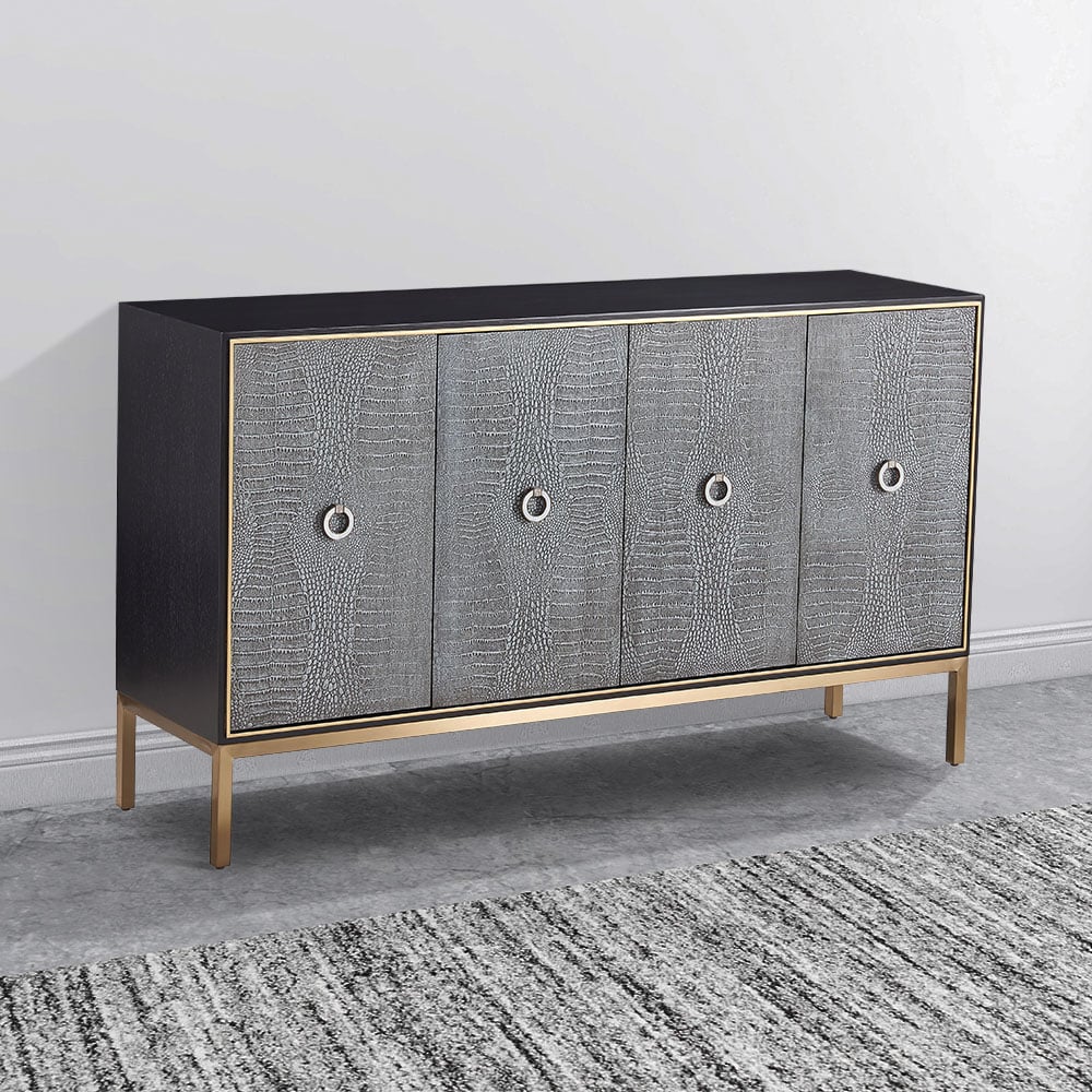 Modern Gray Sideboard Buffet Leather-Grained 4-Door Sideboard in Gold ...