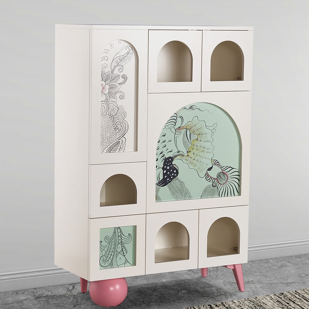 Novel Off White Display Cabinet Creative 889mm 5-Door Cabinet Pink Legs ...