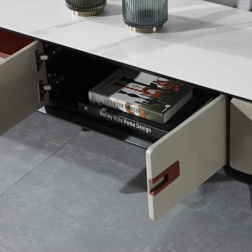 Nordic Off White TV Stand Stone Top Media Console with Storage | Homary